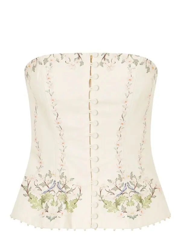 Agua Bendita Tota Anhelo Embellished Linen Corset Top - Neutrals