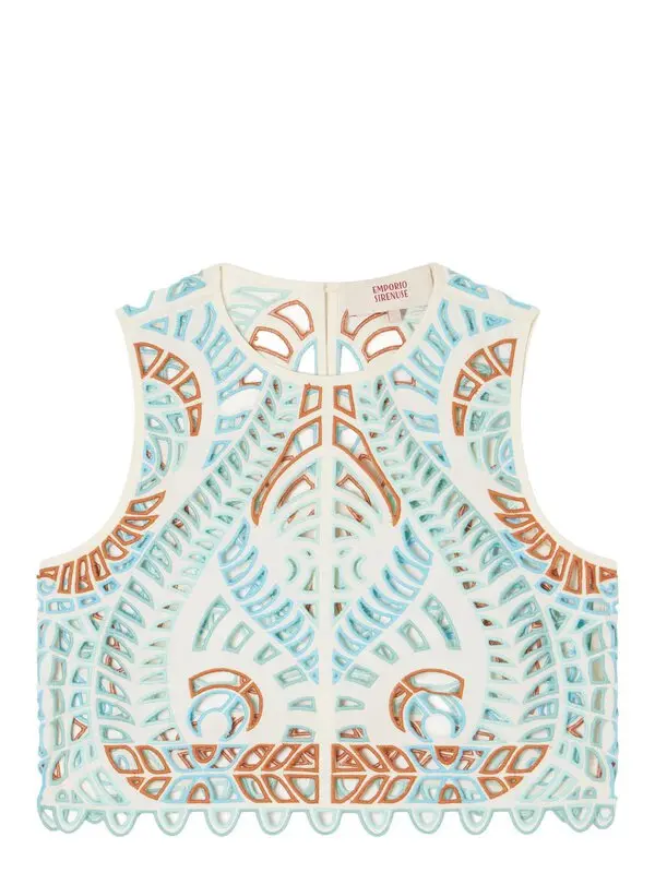 EMPORIO SIRENUSE Ada Brisé Mare Broderie Anglaise Top - Neutrals