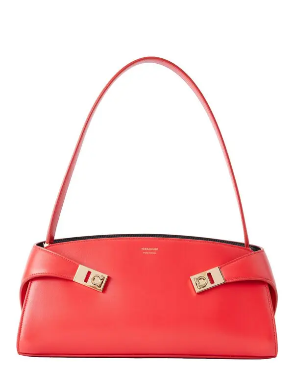FERRAGAMO Hug Leather Shoulder Bag - Red