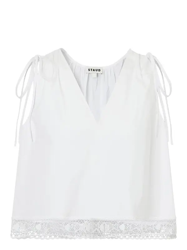 Staud Elena Lace-trimmed Cotton-blend Tank - White