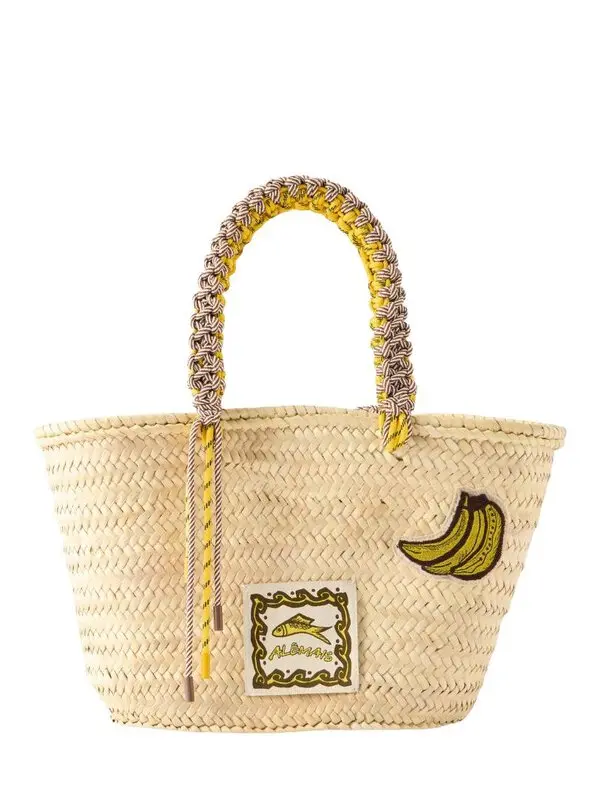 ALEMAIS Mona Logo-appliquéd Woven Raffia-effect Bucket Bag - Neutrals