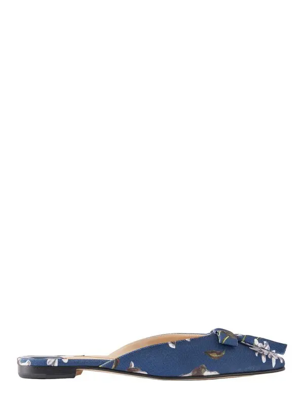 Manolo Blahnik Emilia Wickstead Bow-embellished Floral-print Grosgrain Flats - Blue