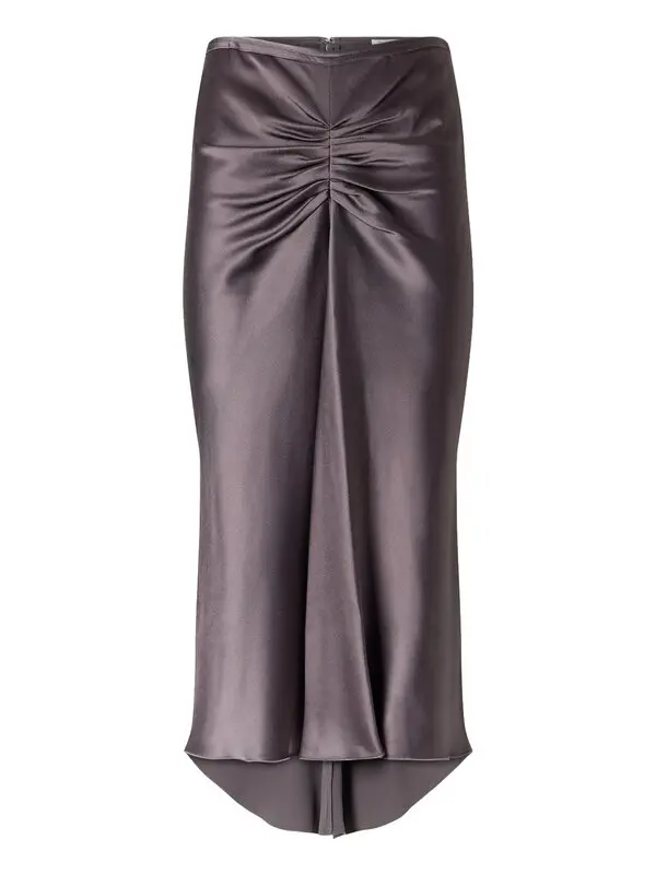 Victoria Beckham Ruched Satin Midi Skirt - Gray