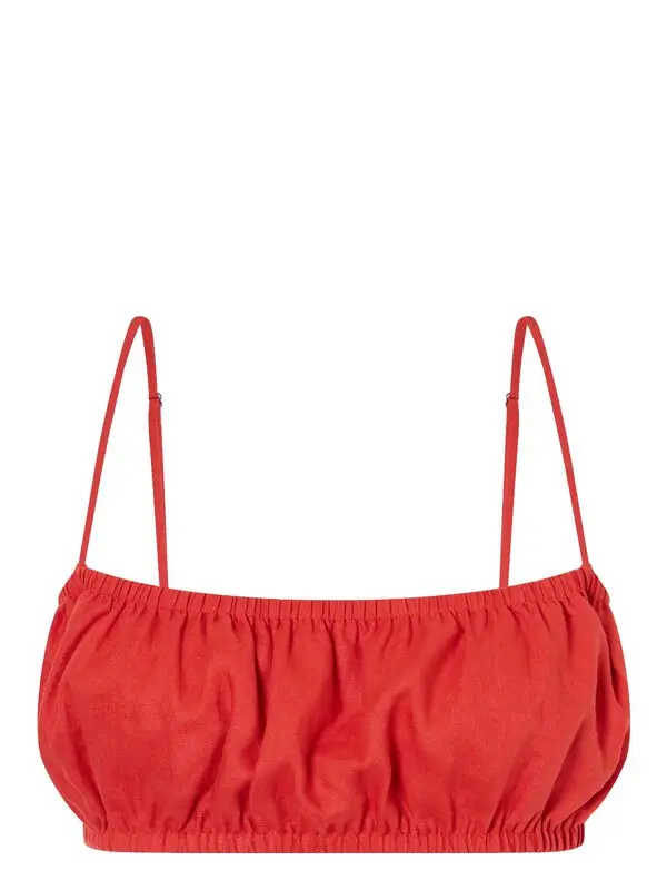 Staud Fiore Linen Cropped Top - Red