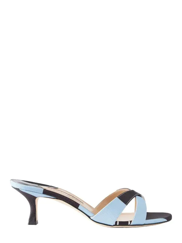 Manolo Blahnik X Emilia Wickstead Striped Grosgrain Mules - Blue