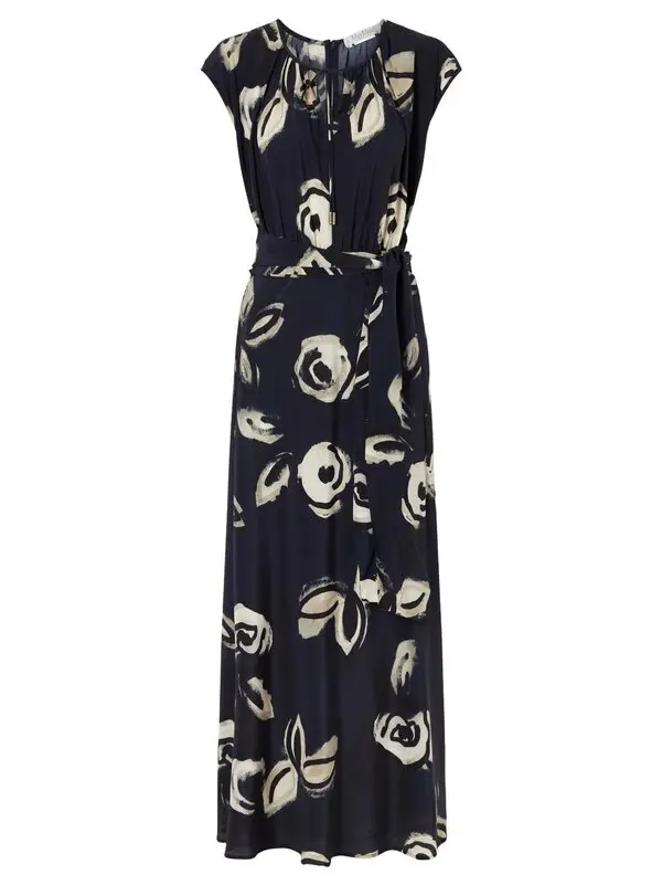 Max Mara Tie-detailed Floral Silk Chiffon Maxi Dress - Blue