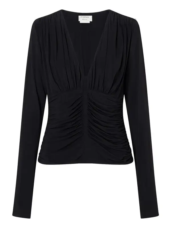 Sportmax Jersey Ruched Plunge Neck Blouse - Black