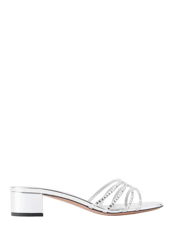 AQUAZZURA Sensation 35 Embellished Metallic Leather Mule - Silver
