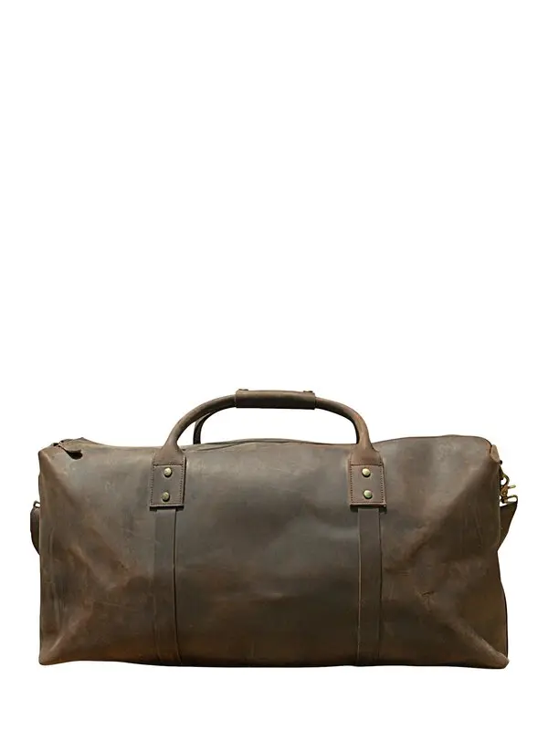 TOURI Genuine Leather Holdall Luggage Bag - Brown