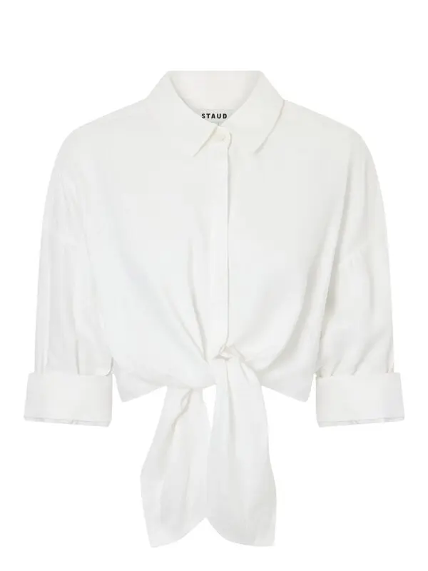 Staud Lisa Knotted Linen Shirt - White