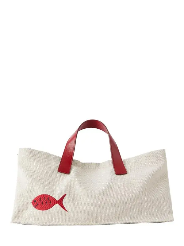 Staud X Da Adolfo Port Logo Embroidered Canvas Tote - White