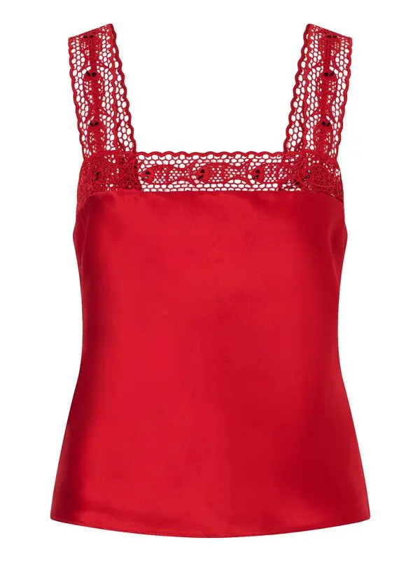 Staud Veronica Silk-satin Tank Top With Fish-motif Straps - Red