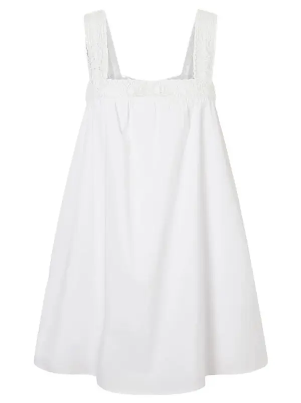 Staud Mariella Cotton-blend Mini Dress With Lace Trim - White