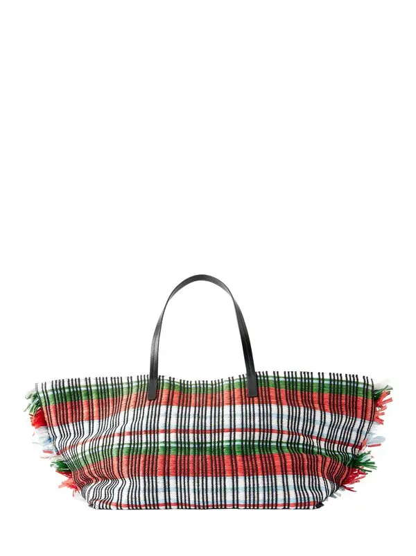 Staud Christos Raffia Fringed Tote - Red
