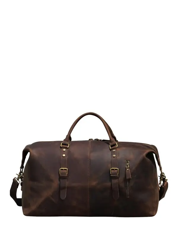 TOURI Genuine Leather Vintage Holdall Bag - Brown