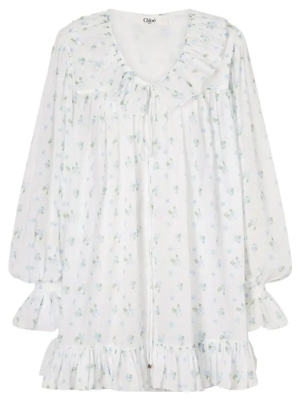 Chloé Ruffled Floral-print Cotton-voile Mini Dress - White