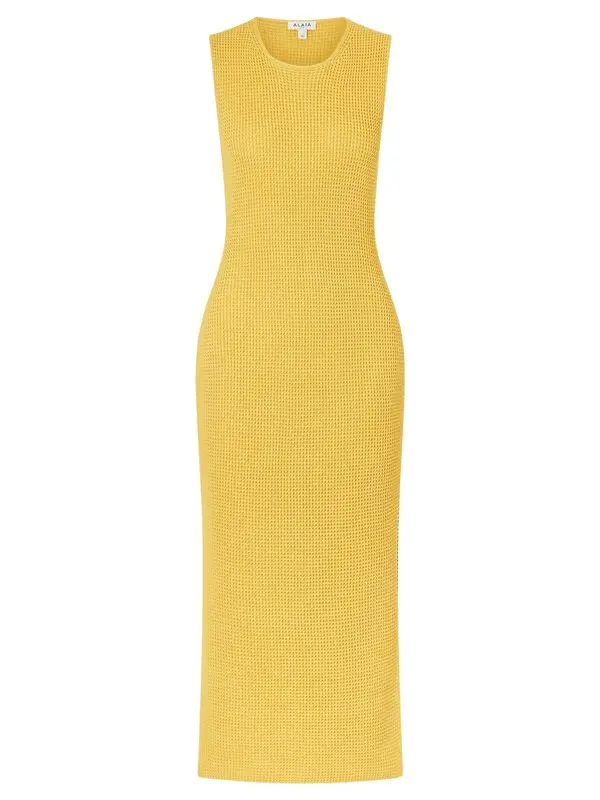 Alaïa Waffle-knit Silk Midi Dress - Yellow