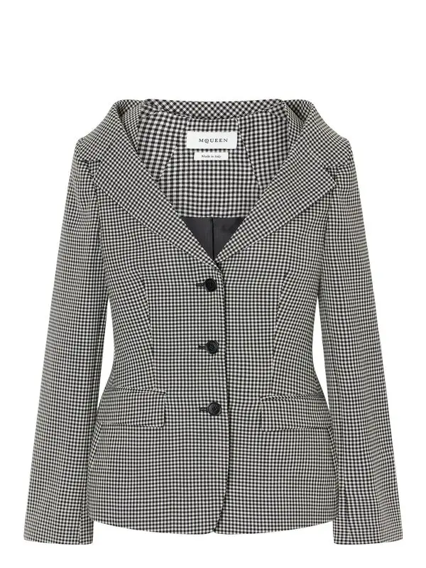 Alexander McQueen Gingham Wool Blazer With Exaggerated Lapels - Gray
