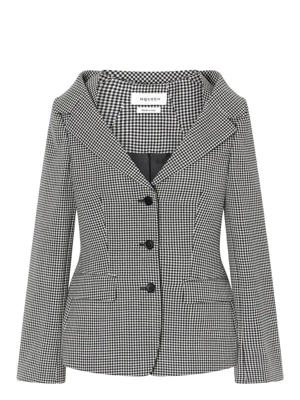Alexander McQueen Gingham Wool Blazer With Exaggerated Lapels - Gray