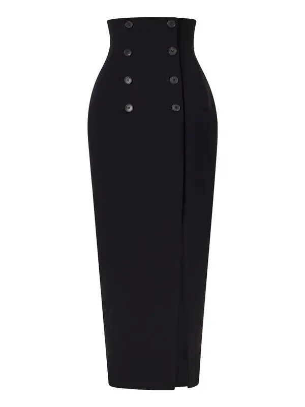 Khaite Luiza Crepe Midi Skirt - Black