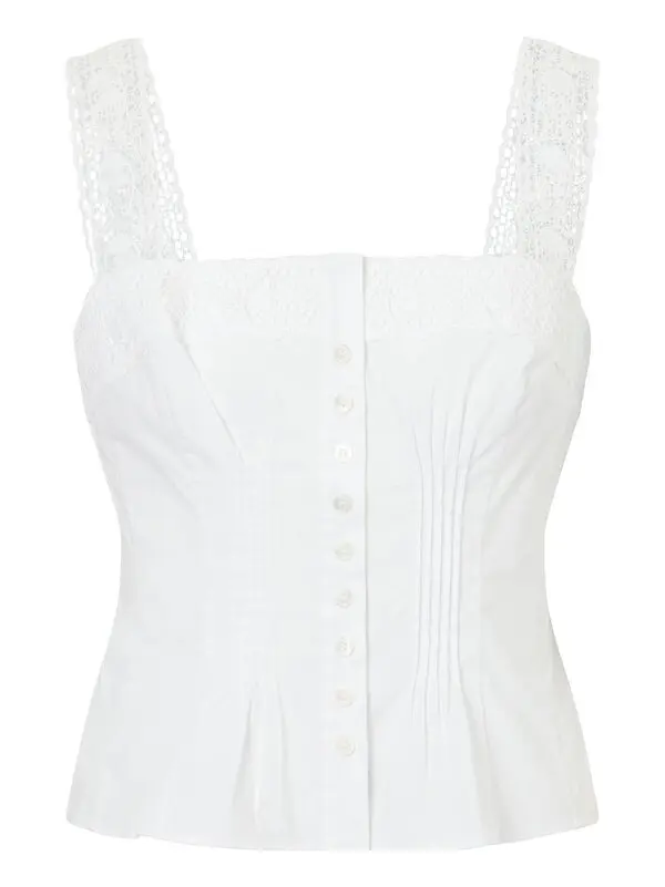 Staud X Da Adolfo Matilde Cotton-blend Tank With Lace Trim - White