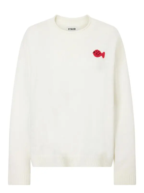 Staud Giada Logo-embroidered Cotton-blend Sweater - Neutrals
