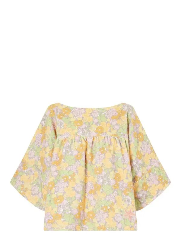 Chloé Floral Cotton Tunic With Bell Sleeves - Yellow