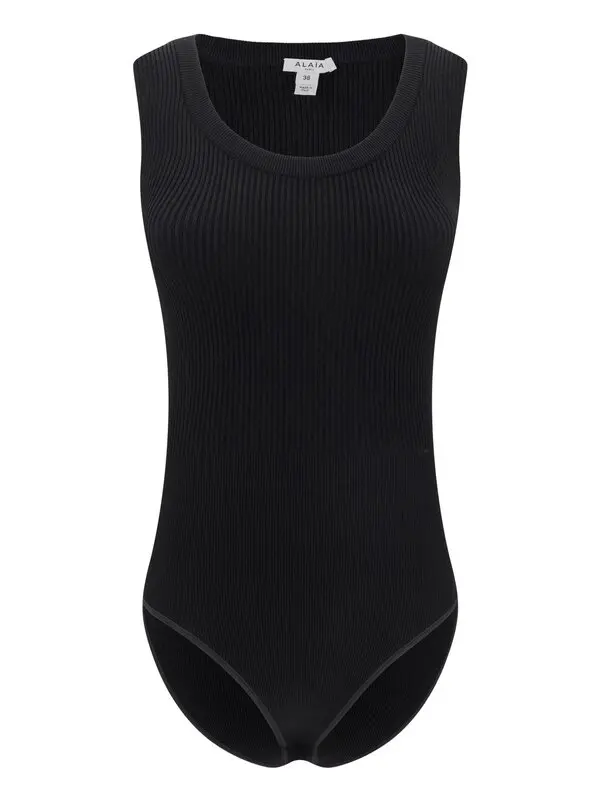 Alaïa Ribbed Knit Sleeveless Bodysuit - Black