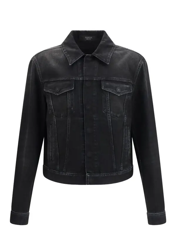 Gucci Denim Jacket With Gg Jacquard And Web Detail - Blue