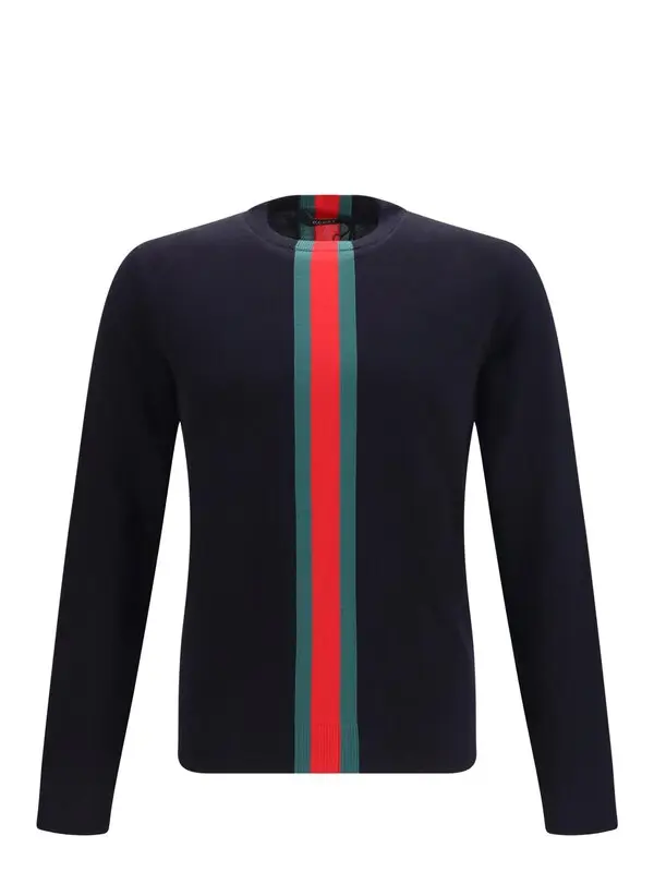 Gucci Knitted Cotton Sweater With Web Intarsia - Blue
