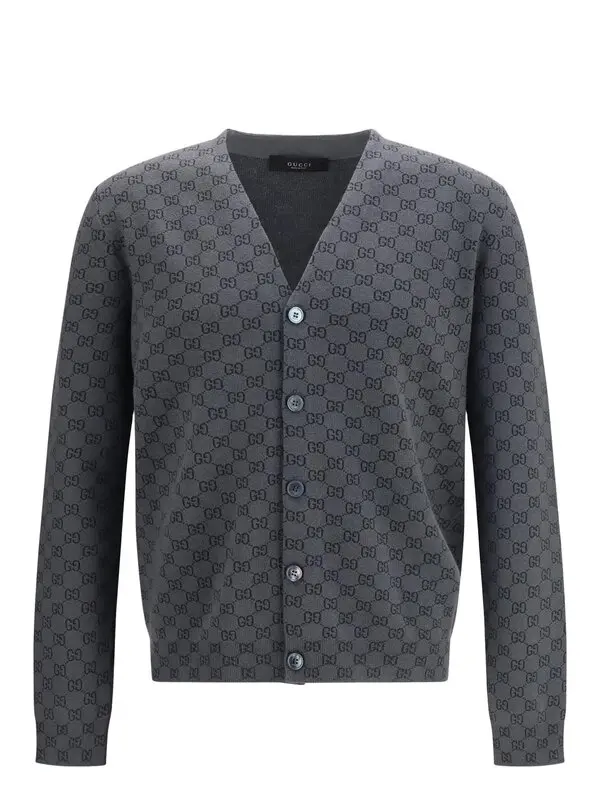 Gucci Silk And Wool Gg Print Cardigan - Grey