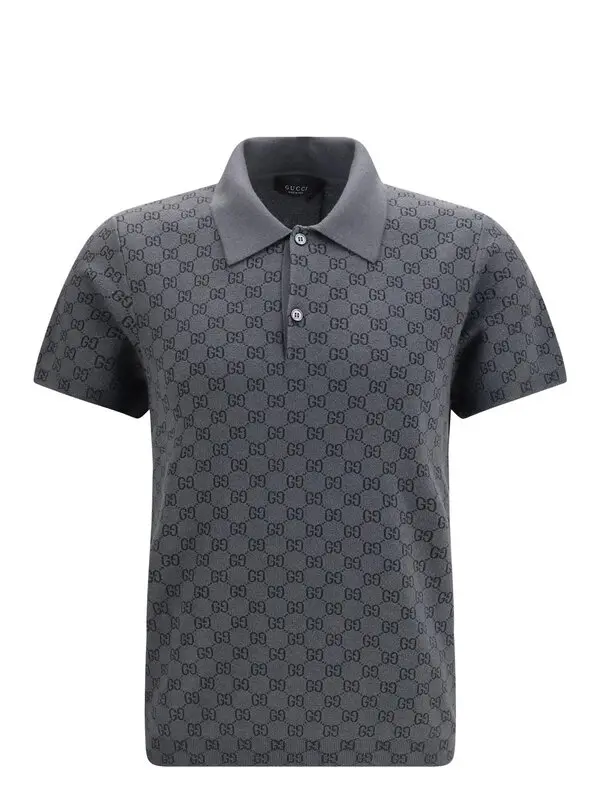Gucci Gg Jacquard Wool And Silk Polo Shirt Ale - Grey