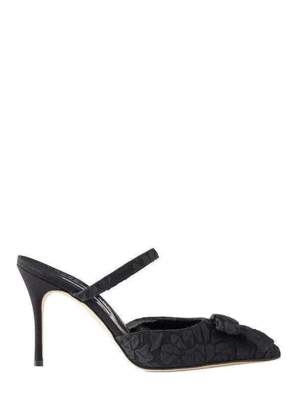 Manolo Blahnik X Emilia Wickstead Bow-embellished Jacquard Mules - Black
