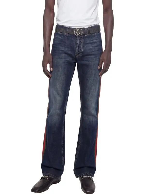 Gucci Flared Jeans With Web Detail - Blue