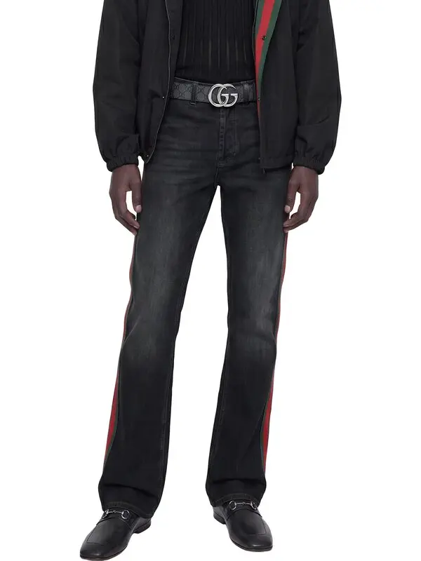 Gucci Flared Jeans With Web Detail - Black