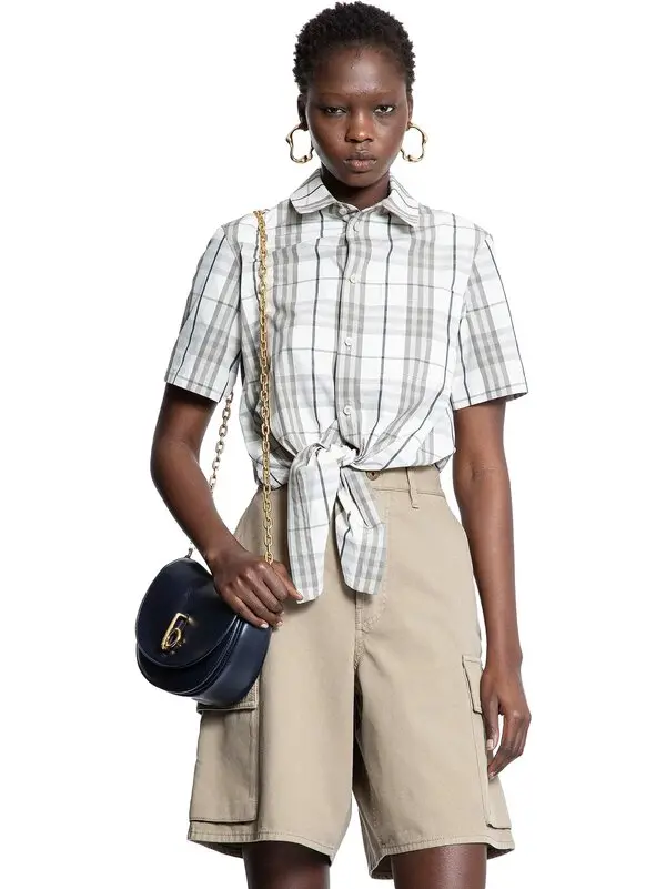 Burberry Cropped Check Cotton Shirt - Grey
