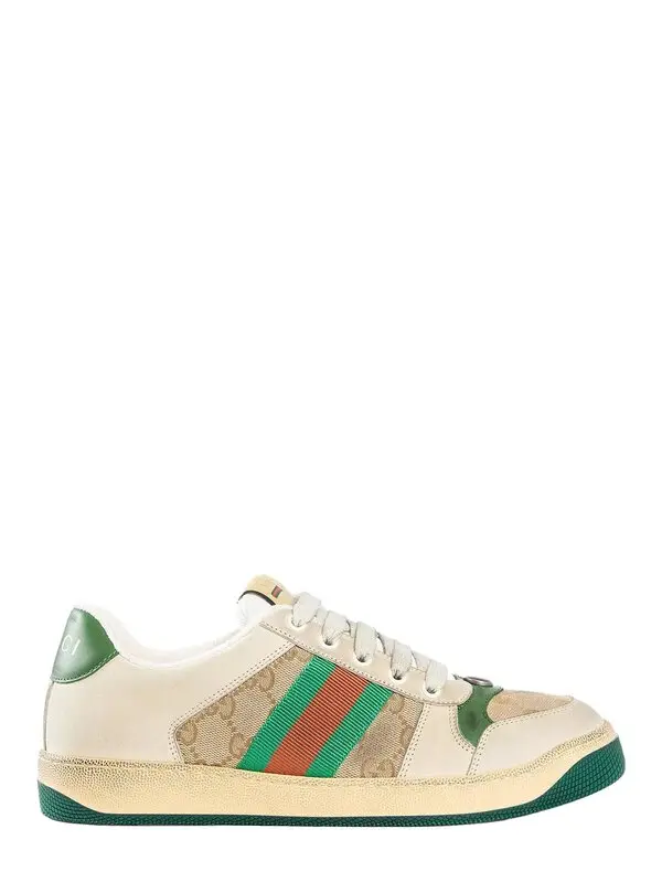 Gucci Screener Sneakers With Gg Canvas And Green Leather Trim - Multicolor