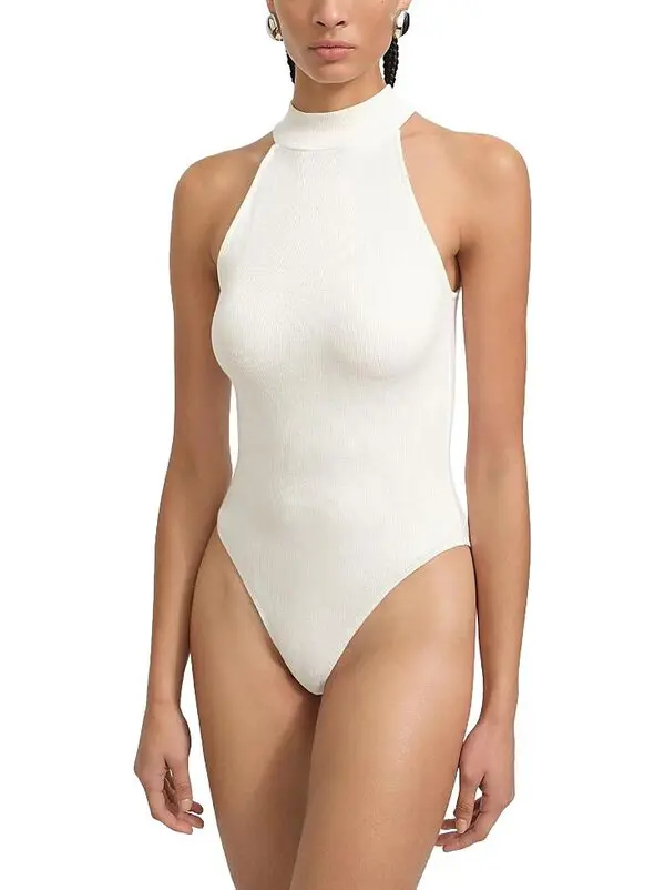 MARCELLA Doris Ribbed High Neck Halter Bodysuit - Off White