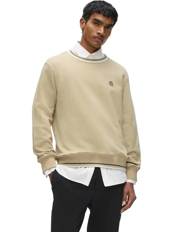 Karl Lagerfeld Crewneck Sweatshirt With Nautical Stripe Detail - Twill
