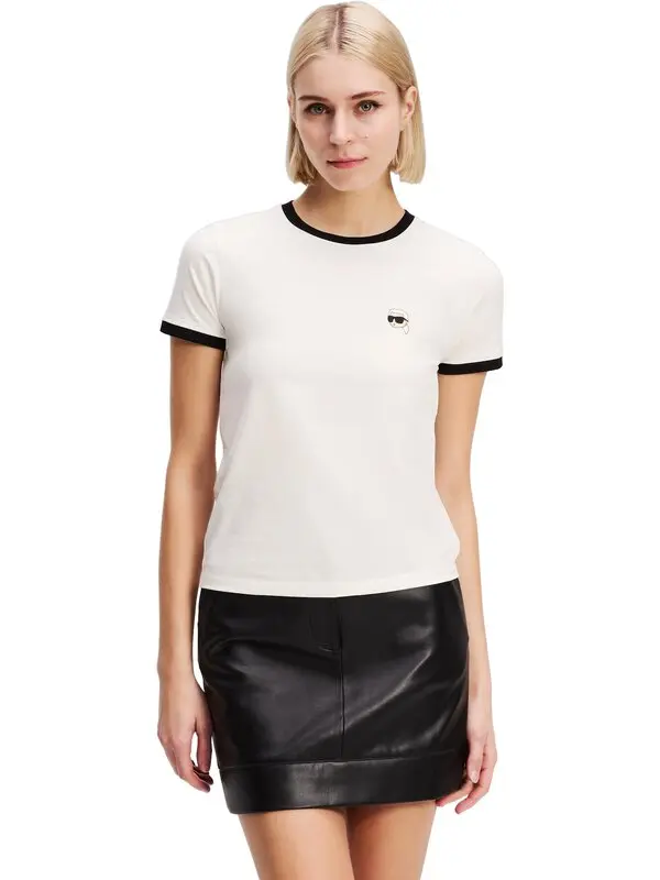 Karl Lagerfeld Ikon Contrast Piping T-shirt - Cannoli Cream