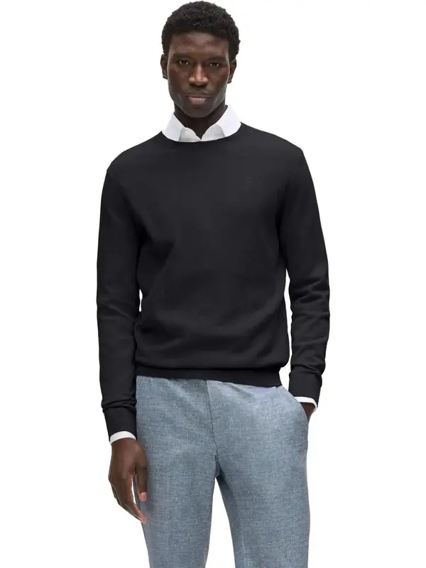 Karl Lagerfeld Crewneck Sweater With Patterned Design And Striped Edges - Black