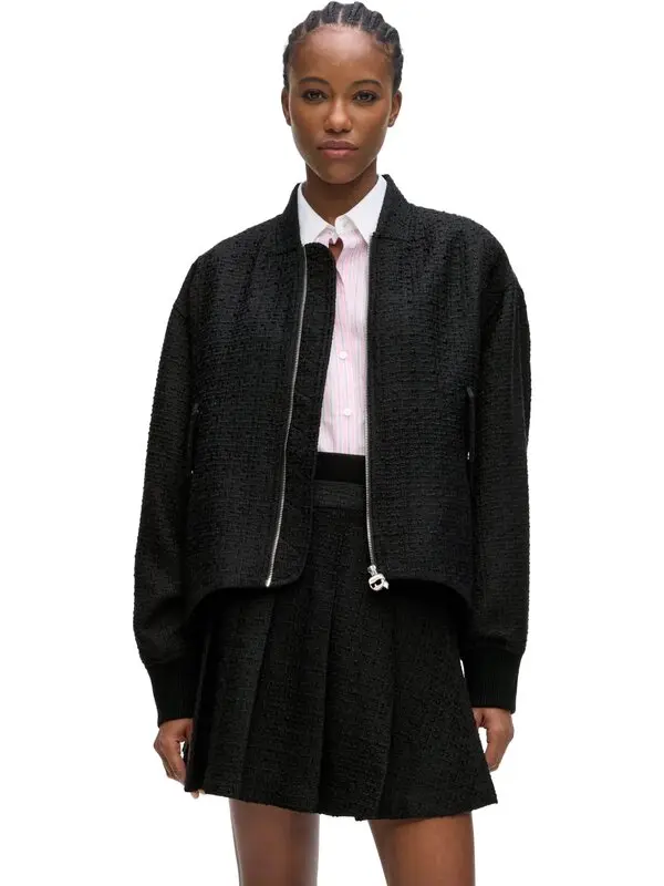 Karl Lagerfeld Ikon Bouclé Bomber Jacket - Black