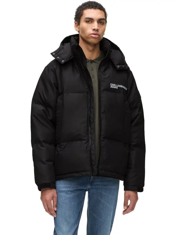 KL JEANS Jeans Puffer Jacket With High Funnel Neck And Detachable Hood - Black