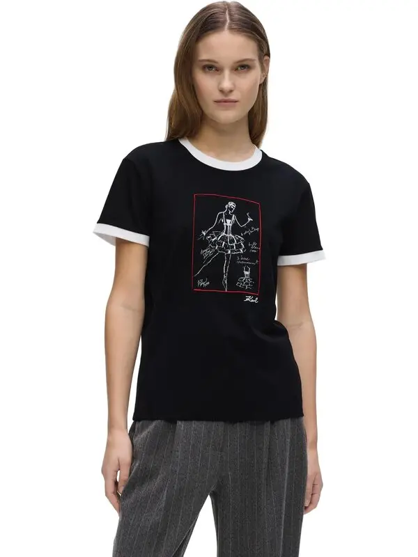 Karl Lagerfeld Slim Fit T-shirt With Ballet Sketch - Black