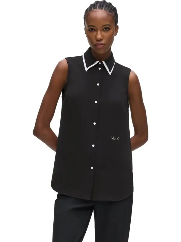 Karl Lagerfeld Sleeveless Blouse With Contrasting Piping - Black