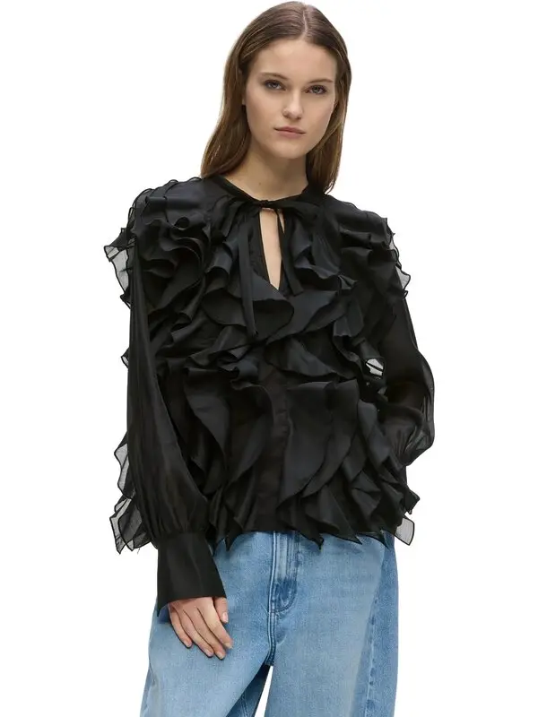 Karl Lagerfeld Organza Ruffle Blouse - Black