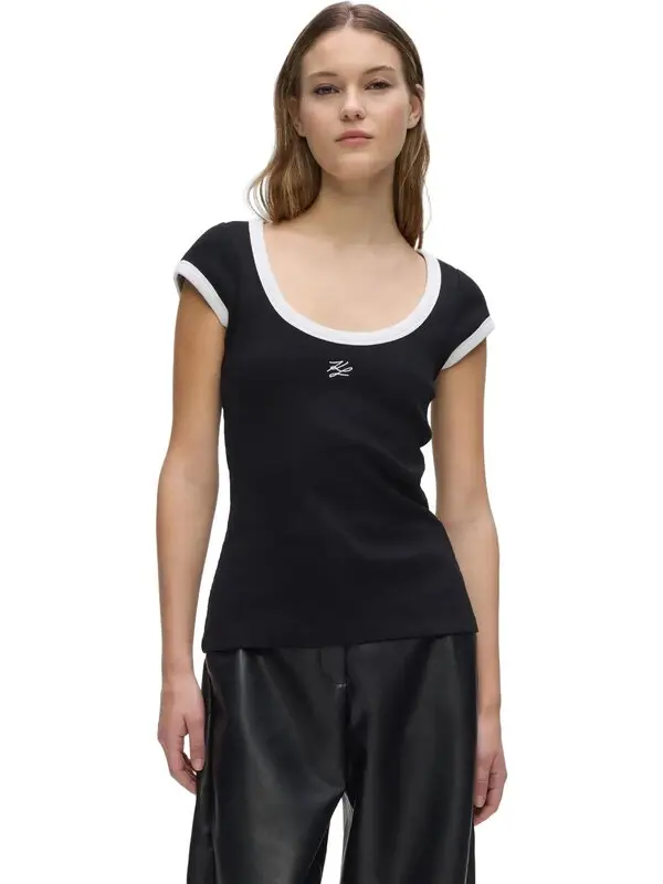 Karl Lagerfeld Fitted Ribbed T-shirt With Embroidered Logo - Black