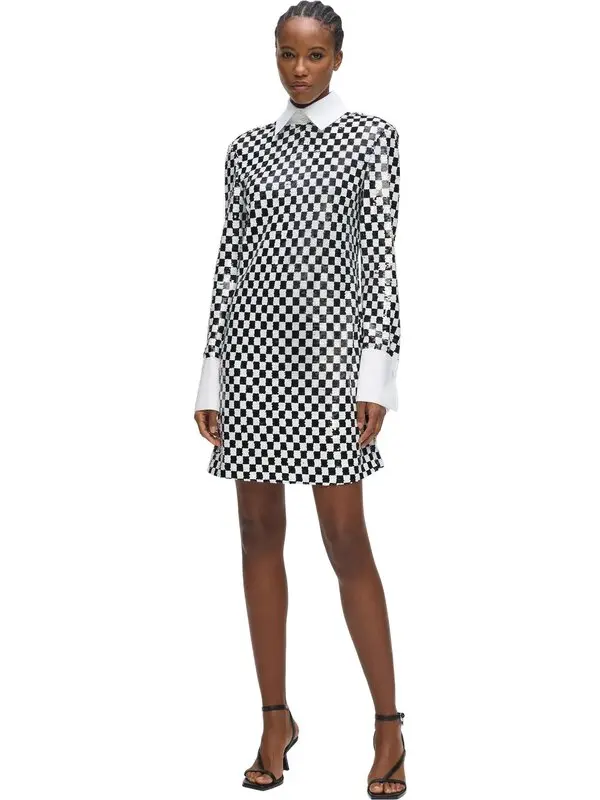 Karl Lagerfeld Checkerboard Sequin Mini Dress - White/black