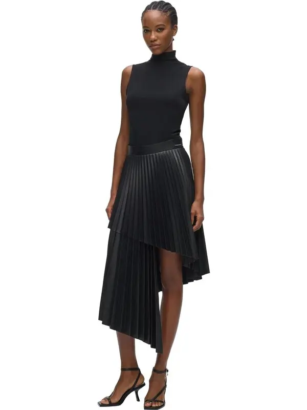 Karl Lagerfeld Asymmetrical Pleated Faux-leather Skirt - Black