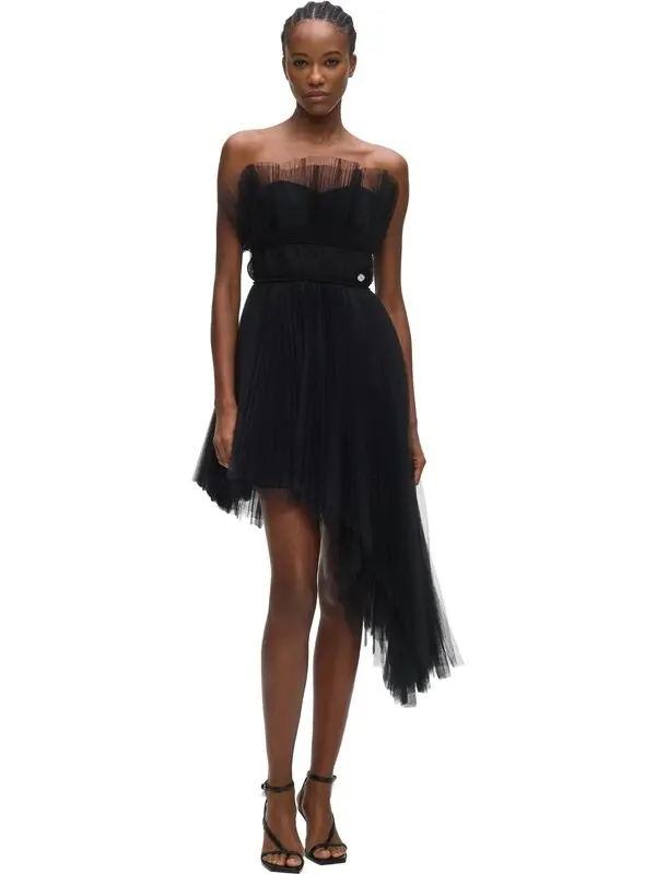 Karl Lagerfeld Asymmetric Tulle Strapless Mini Dress - Black